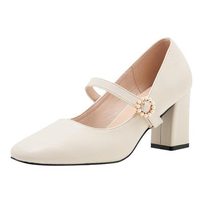 玛丽珍粗跟法式5公分软皮高跟鞋