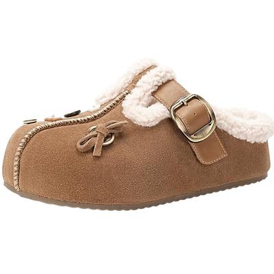 伊伴厚底卡通加绒勃肯鞋女半拖鞋