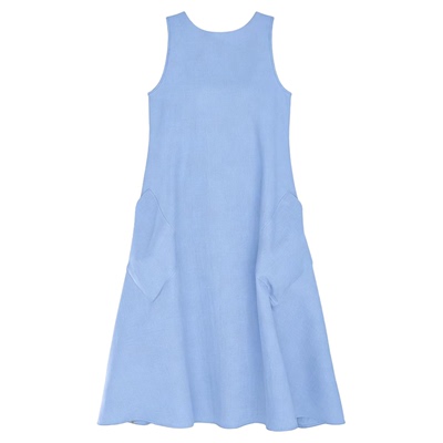 夏季休闲纯色有兜长款女士连衣裙