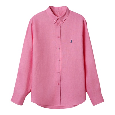 26新！爆款po*lo麻衬衫 100法国亚麻老钱风翻领长袖衬衫