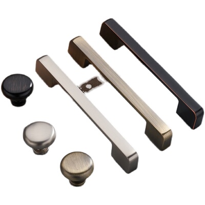 拉丝银衣柜门拉手黑色哑光青古红古边锌合金深色把手抽屉橱柜扣手