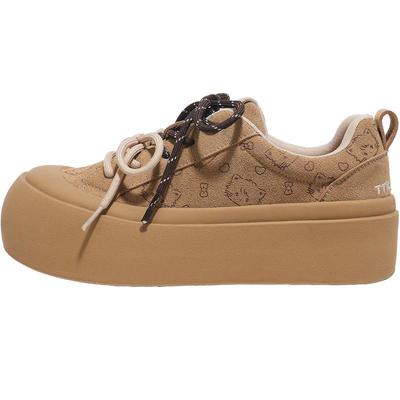 TTKJ复古板鞋女2025秋冬新款双鞋带琥珀流光风mikko联名棕色鞋子