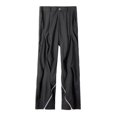 合缝褶位设计拉链垂感休闲西裤