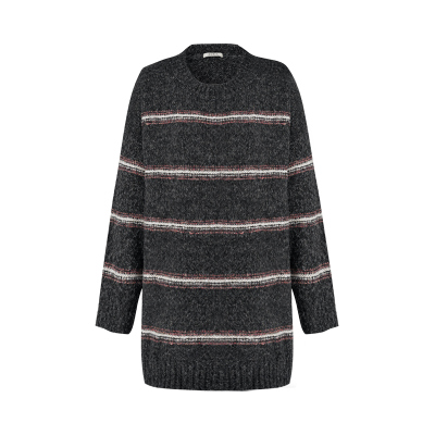 CUBIC拼色圆领条纹毛衣