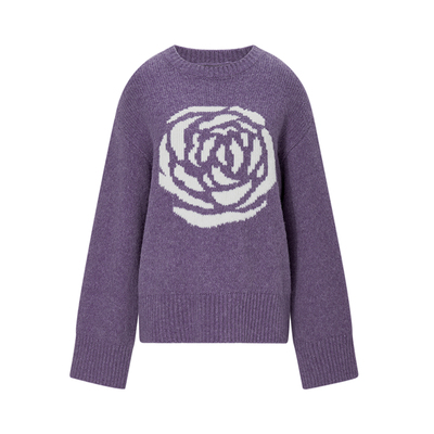 BCBG25冬新款时尚百搭优雅气质设计感玫瑰提花圆领宽松针织衫女