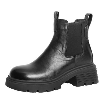 百丽女鞋切尔西靴女秋冬新真皮时装靴舒适加绒保暖短靴子B2309DD4