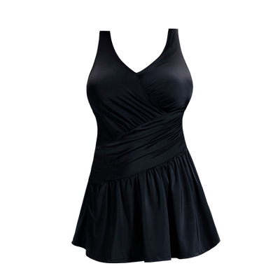 蔓芭莎连体妈妈泳衣女温泉纯色裙式显瘦胖mm200斤加大码保守泳装