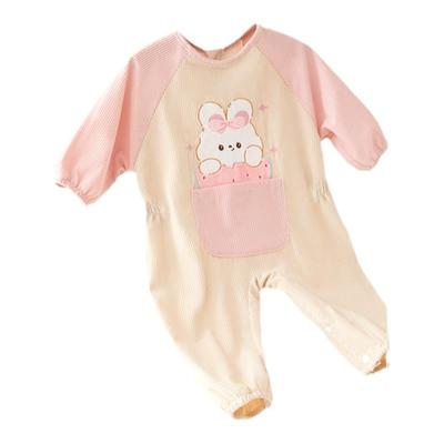 宝宝罩衣秋冬季儿童吃饭围兜防水防脏连体反穿衣女孩外穿婴儿围裙