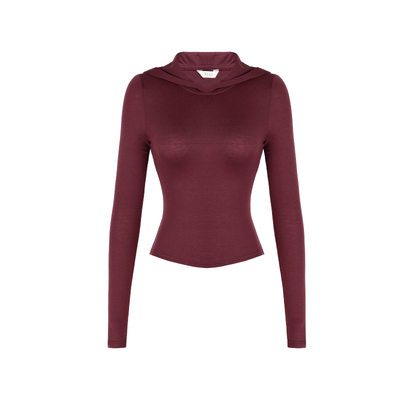 XULU原创初秋兰精天丝羊毛修身打底衫百搭气质长袖连帽运动上衣