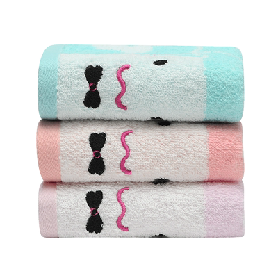 钟牌414萃众卡通猫咪提花小毛巾 植物花朵毛巾宝贝纯棉学校面巾