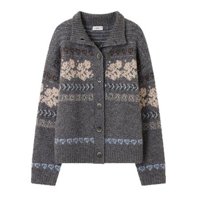 ICE DUST 25秋冬新款爱心与花朵立领开衫费尔岛慵懒风圣诞针织衫