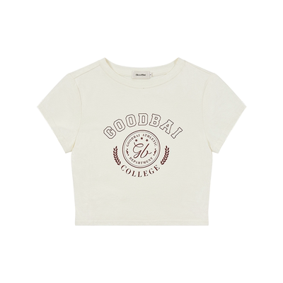 GOODBAI athletic学院logo印花正肩紧身短款T恤