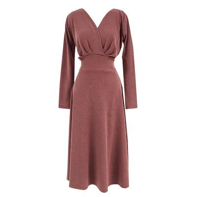 秋季收腰修身针织连衣裙a字裙V领