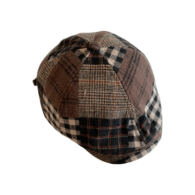 复古格子拼色前进帽女秋冬新款