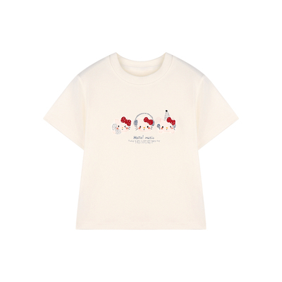 Amybaby女童上衣春季2026新款简约百搭KT猫印花圆领短袖T恤