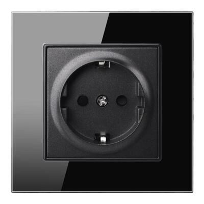 COSWALL 德式插座 玻璃黑色面板  16A欧标 墙壁电源插欧规 暗装