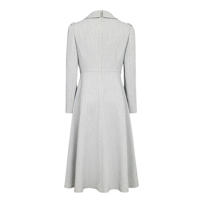 朗姿/MOJO莫佐2026春新品法式轻职场连衣裙灰色肌理飘带领中长裙