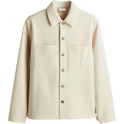 HM男装夹克冬季羊毛混纺长袖外套式衬衫cleanfit翻领夹克1240965