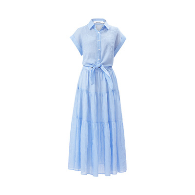 iammix27夏季苎麻条纹衬衫连衣裙