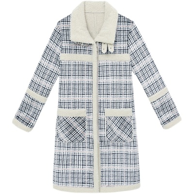 加厚格子韩版宽松风羊羔绒外套