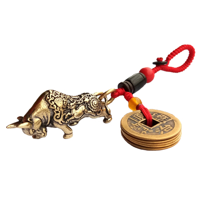 纯铜财运挂坠生肖牛吊饰五帝铜钱