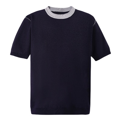 夏季针织短袖男老钱圆领T恤上衣