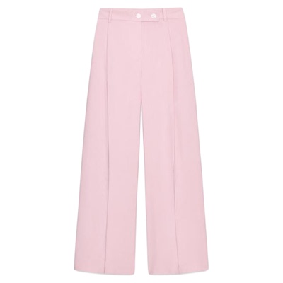 温柔粉色休闲舒适纯棉打褶宽腿裤