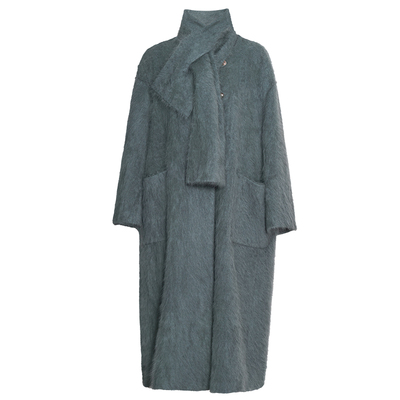 罗衣云感职业纯色长款兔毛大衣