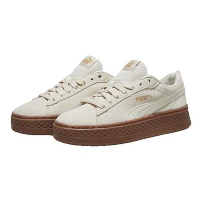 PUMA彪马 女款桦木色白棕蕾哈娜松糕鞋翻毛皮增高板休闲鞋 366488