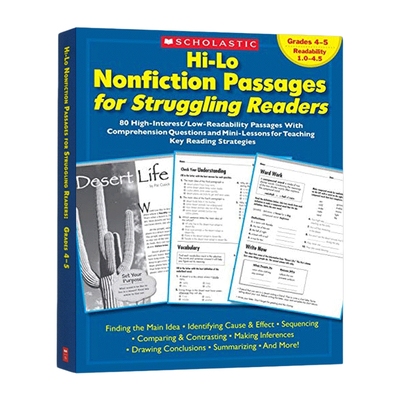 英文原版Hi-Lo Nonfiction Passages For Struggling Readers: Grades 4-5美国小学四五年级阅读困难者非虚构类英语阅读理解练习册