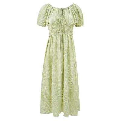 普普风打揽收腰泡泡袖连衣裙