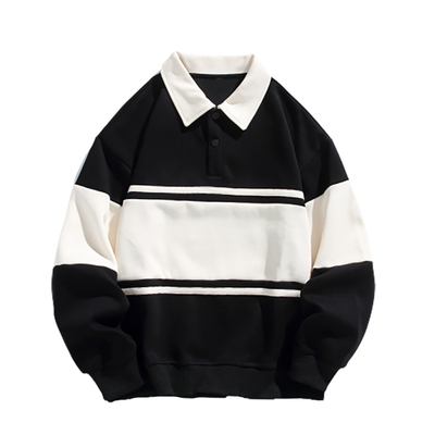 冬季复古撞色拼接长袖POLO衫男女