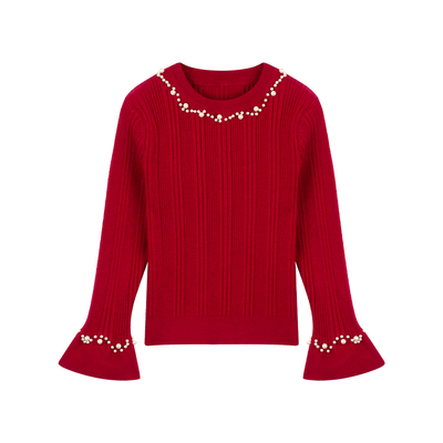 Amybaby女童珍珠喇叭袖针织上衣