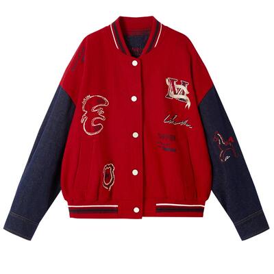 谜底棒球大衣长袖2025年冬季新品羊毛保暖学院风绣花女254MD1670