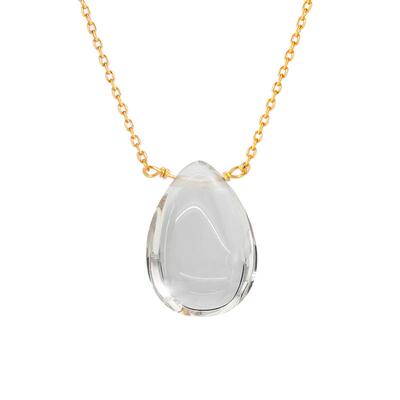 天然白水晶S925纯银水滴项链女