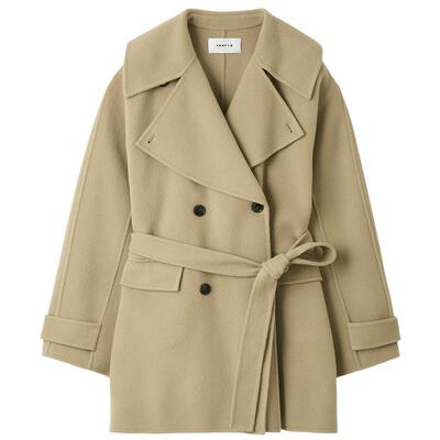 FRAY I.D2025秋冬新品气质翻领双排扣羊毛呢大衣外套FWFC255003