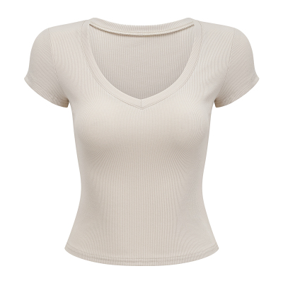 Go Girl Go 简约基础款修身显瘦螺纹V领短袖正肩T恤女夏短款上衣