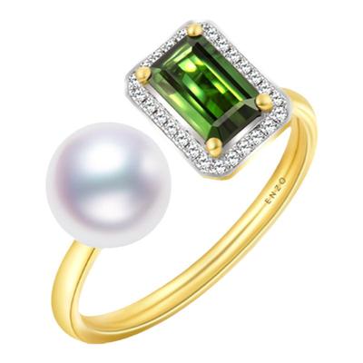 enzo18K金海水珠碧玺钻石戒指