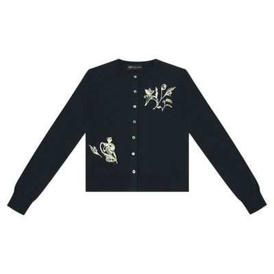 珍贝春秋新款丝绒提花烫饰女开衫