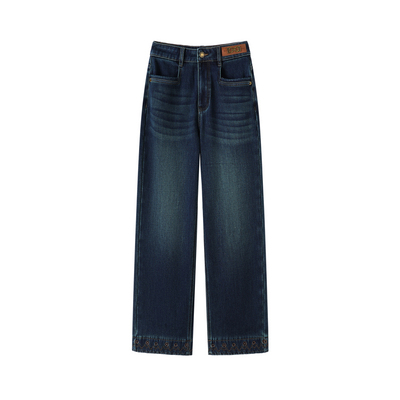 亦白时尚百搭加厚绣花牛仔直筒裤