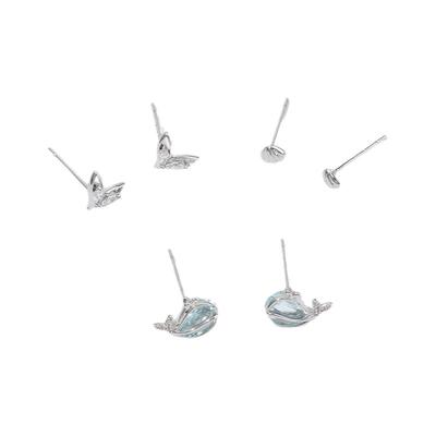 三福女韩版心形蝴蝶星月套装耳环 气质女生耳钉耳饰3对装772673