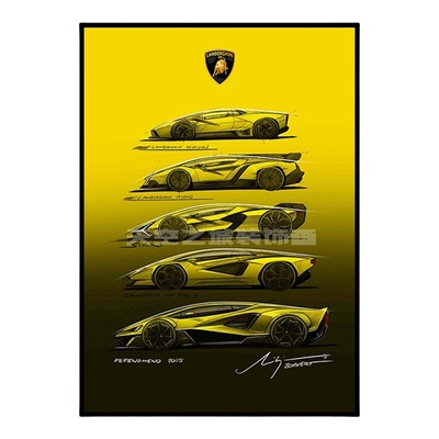 兰博基尼手绘原稿装饰挂画