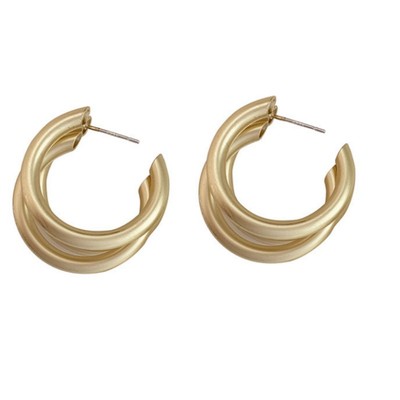 S925银针ins个性光面耳圈百搭女