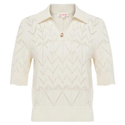 雅莹棉质POLO领镂空针织衫上衣