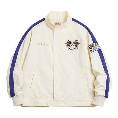 马登工装美式拼色刺绣赛车夹克