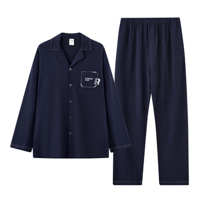 纯棉睡衣男款长袖套装家居服