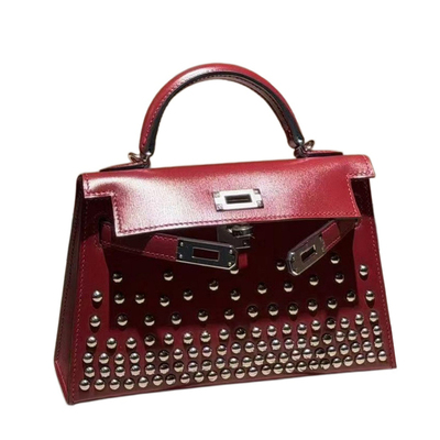 铆钉款BOX皮mini普皮凯莉二代女士单肩斜挎小包夏季手工包红色