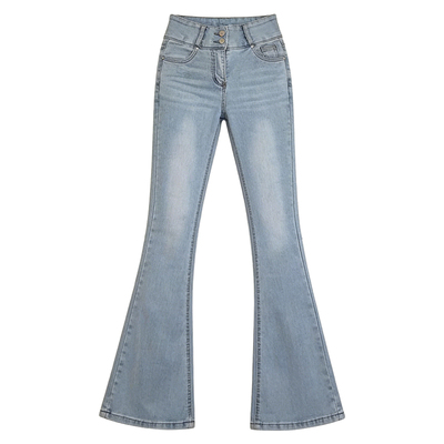 米白色双扣丰胯微喇裤女2026春季