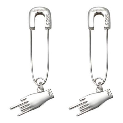 GRGR925纯银别针耳环嘻哈男女