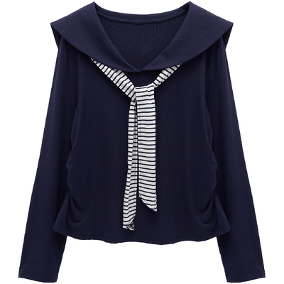 大码女装海军领减龄显瘦长袖上衣